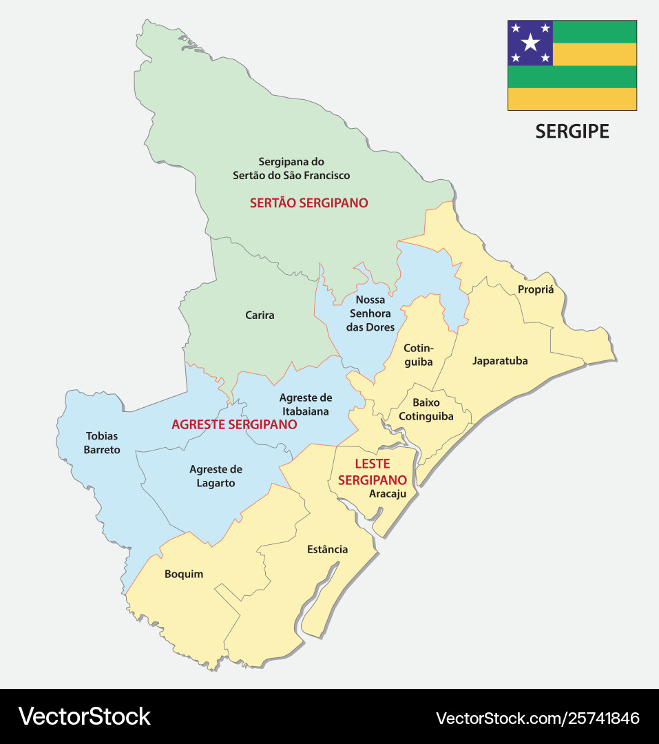 Sergipe administrative and political map with flag