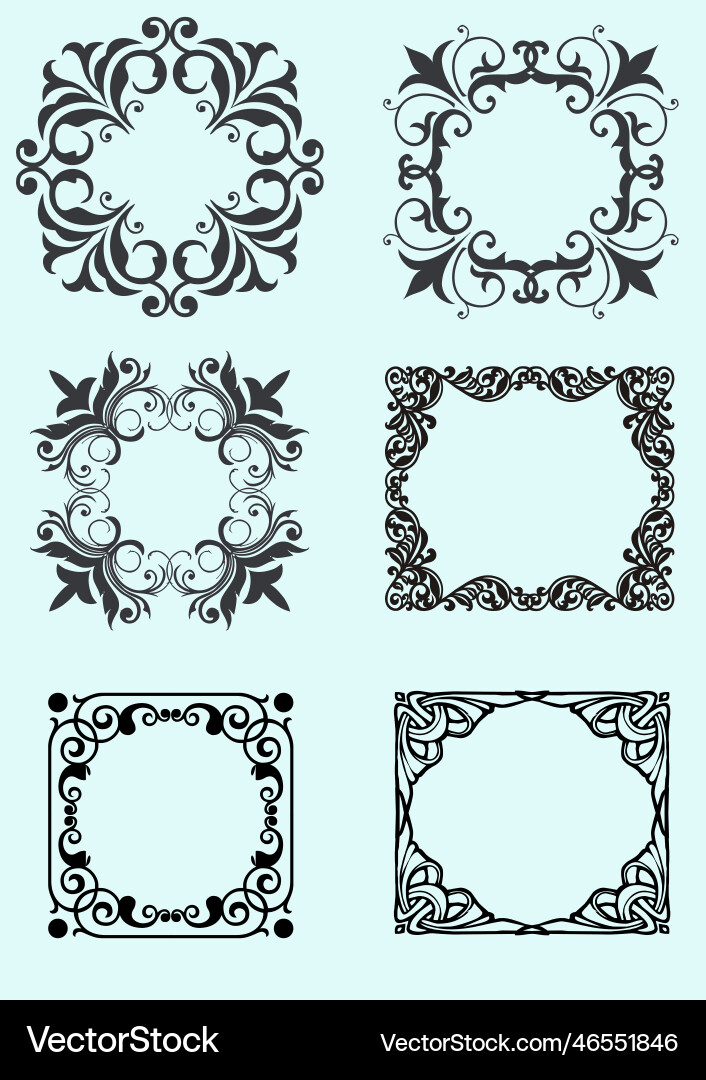 Set of ornate frames and ornaments with sample Vector Image