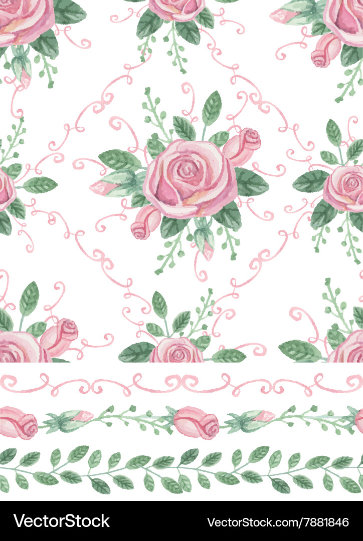 Watercolor pink roses bouquet seamles pattern Vector Image