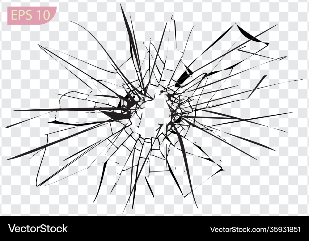 Broken glass cracks bullet marks on glass Vector Image