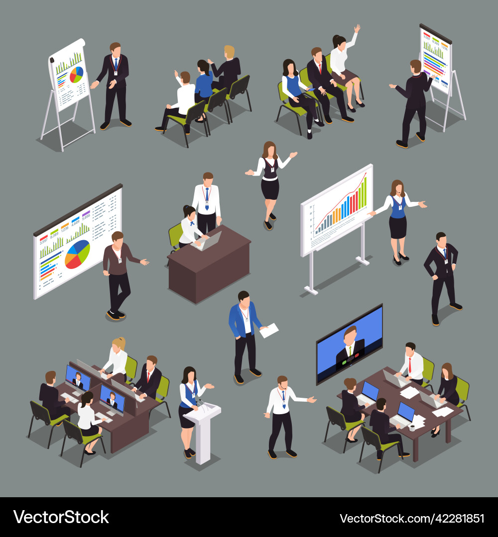 Business coaching isometric icons set Royalty Free Vector