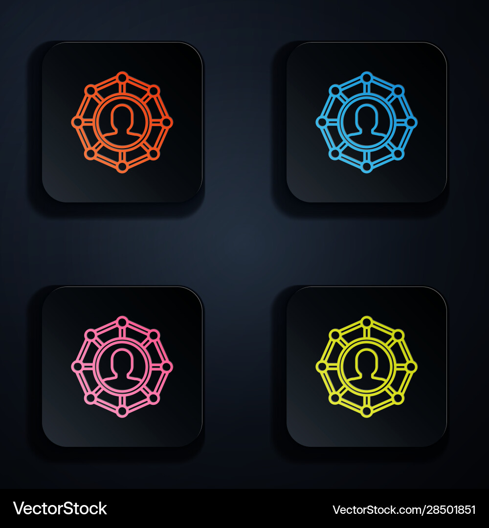 Color neon line project team base icon on black Vector Image