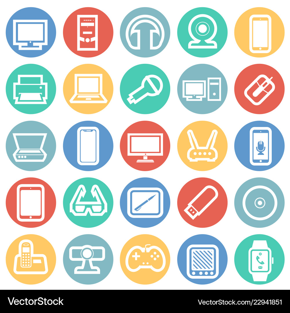 Cool gadgets and electronic devices set on color Vector Image
