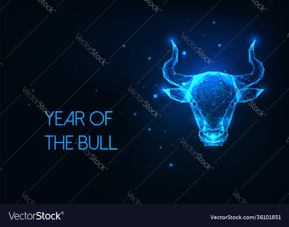 Futuristic glowing low polygonal bull head ox Vector Image Futuristic glowing low polygonal bull head ox Vector Image