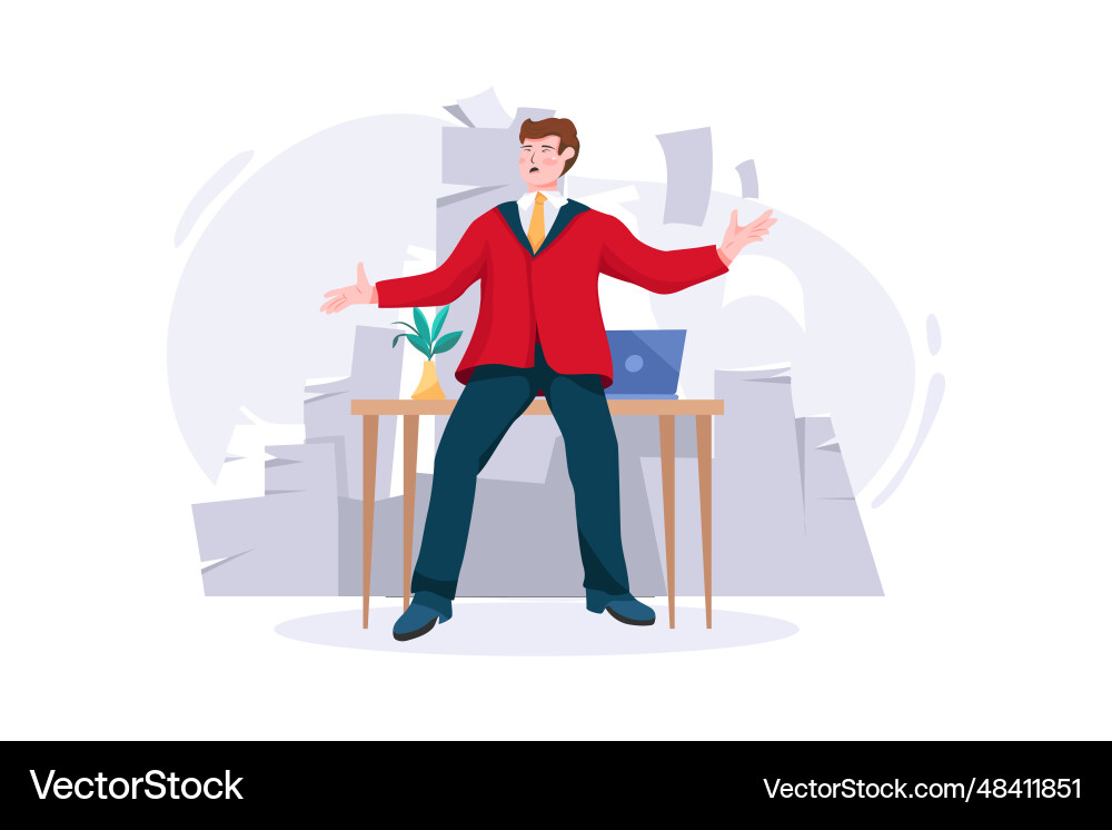 Male office worker overloaded with paperwork from Vector Image