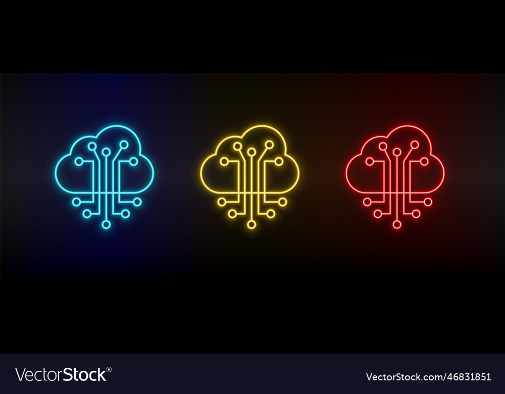 Neon icons cloud smart information network set Vector Image