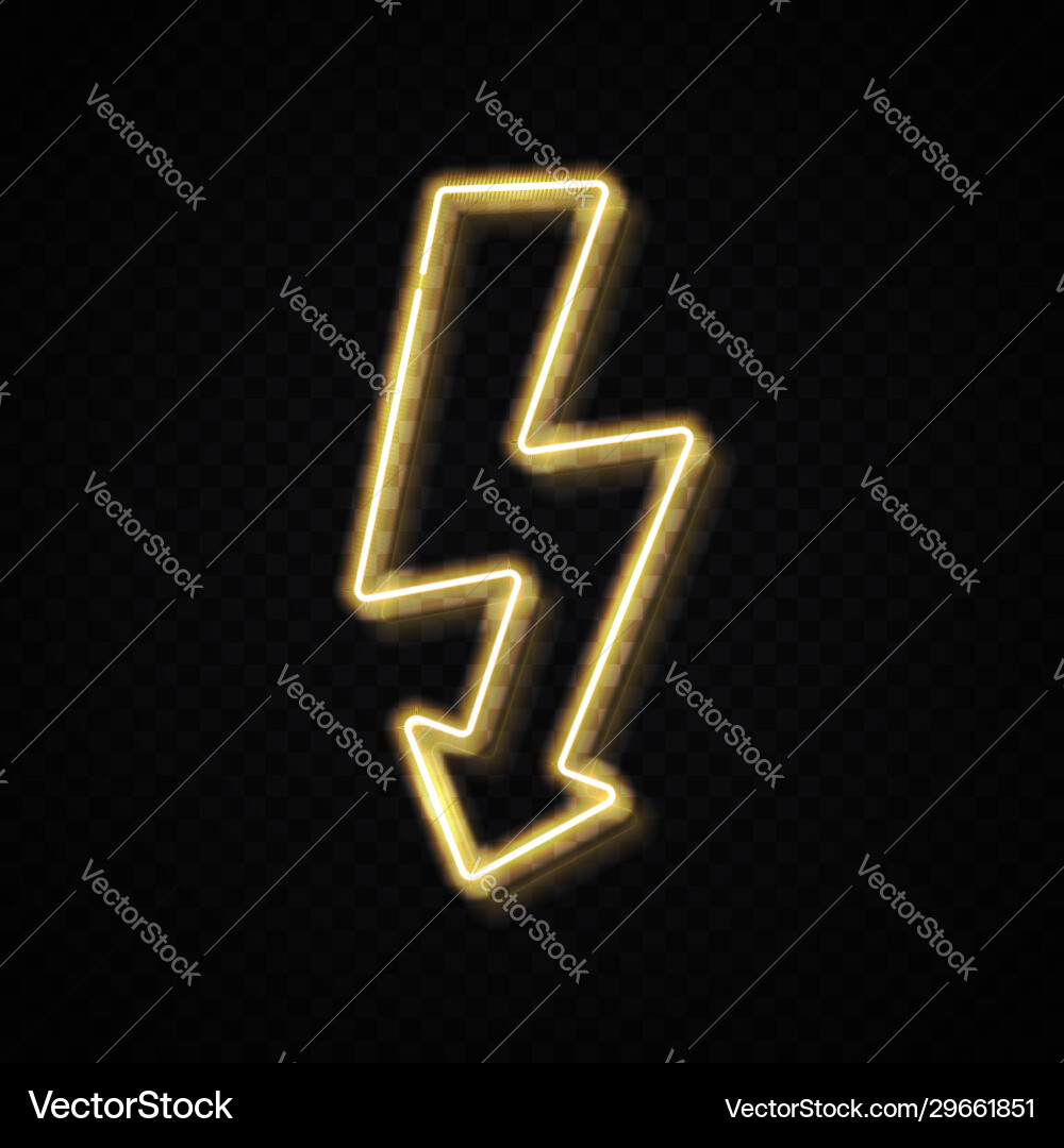 Neon sign lightning bolt isolated on transparent Vector Image