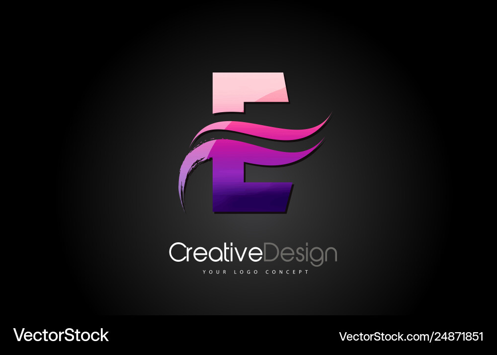 Purple violet e letter design brush paint stroke Vector Image