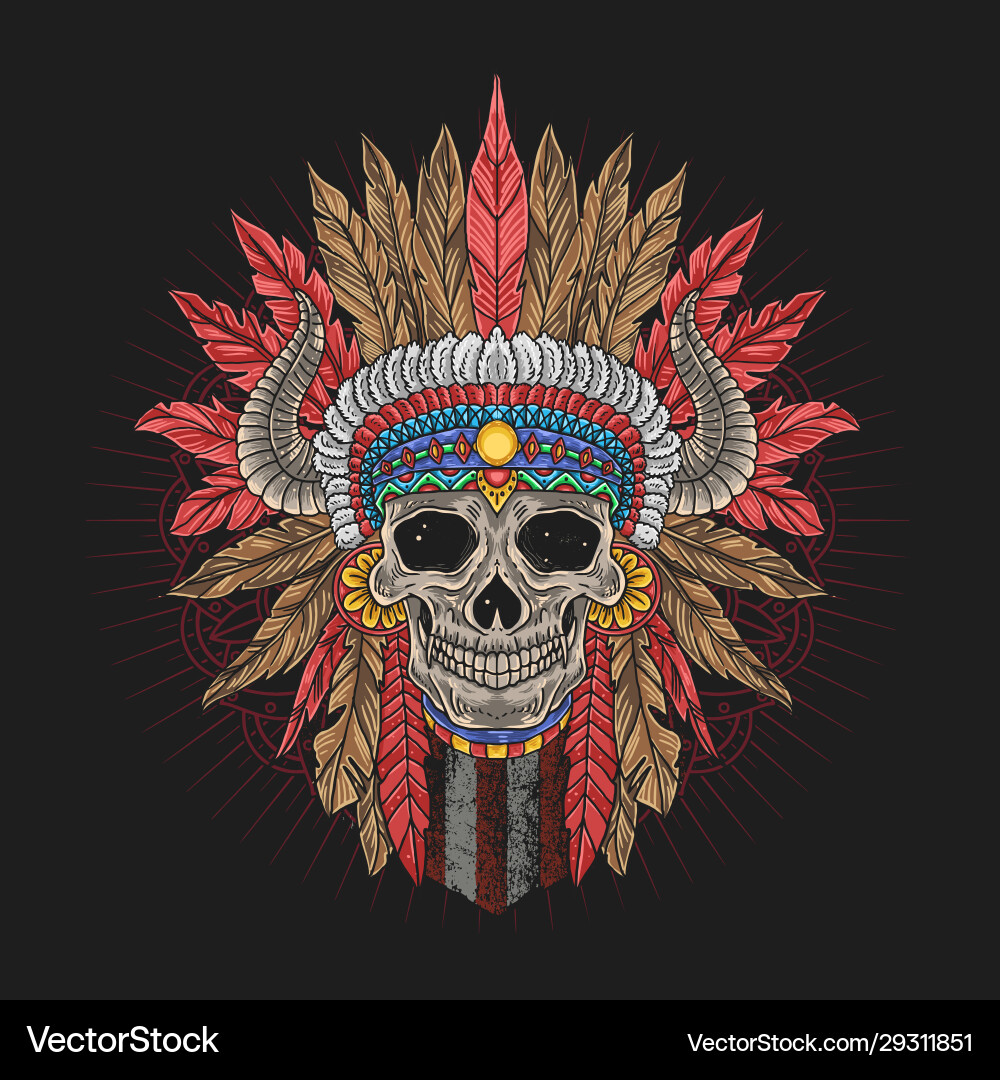 Skull apache head chief horn tribe colorful Vector Image