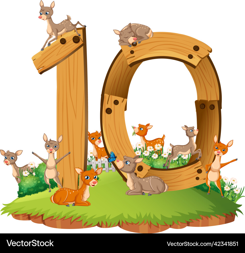 Ten deers attached to number Royalty Free Vector Image