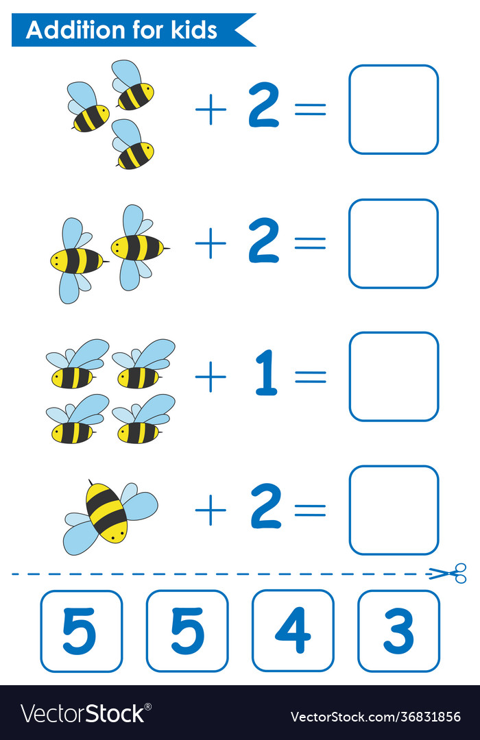 Addition game with cute bees math for kids Vector Image