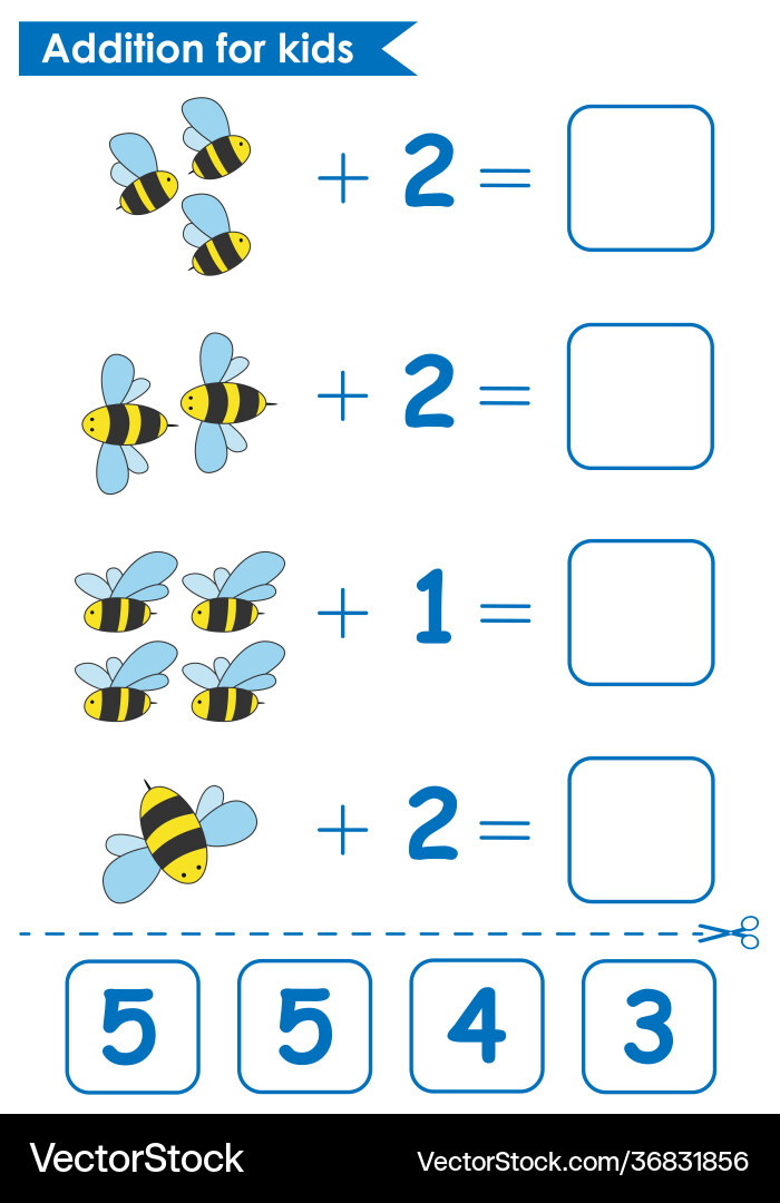 Addition game with cute bees math game for kids Vector Image