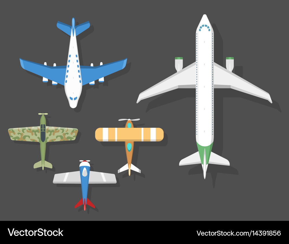 Airplane top view and aircraft Royalty Free Vector Image