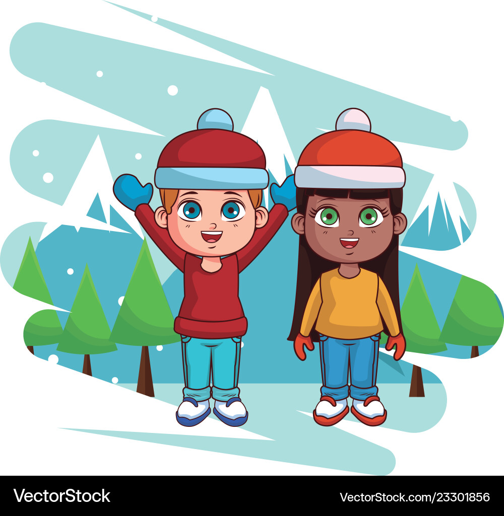 Boy and girl with winter clothes Royalty Free Vector Image