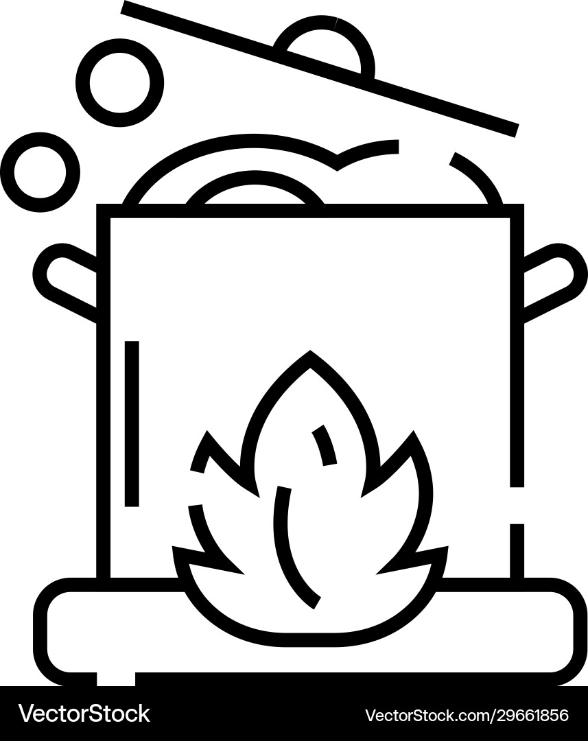 Cooking on open fire line icon concept sign Vector Image
