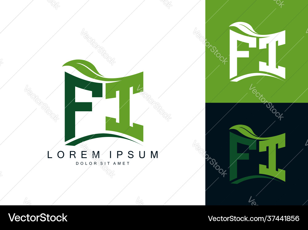 Fi logo monogram with green leaf nature organic Vector Image