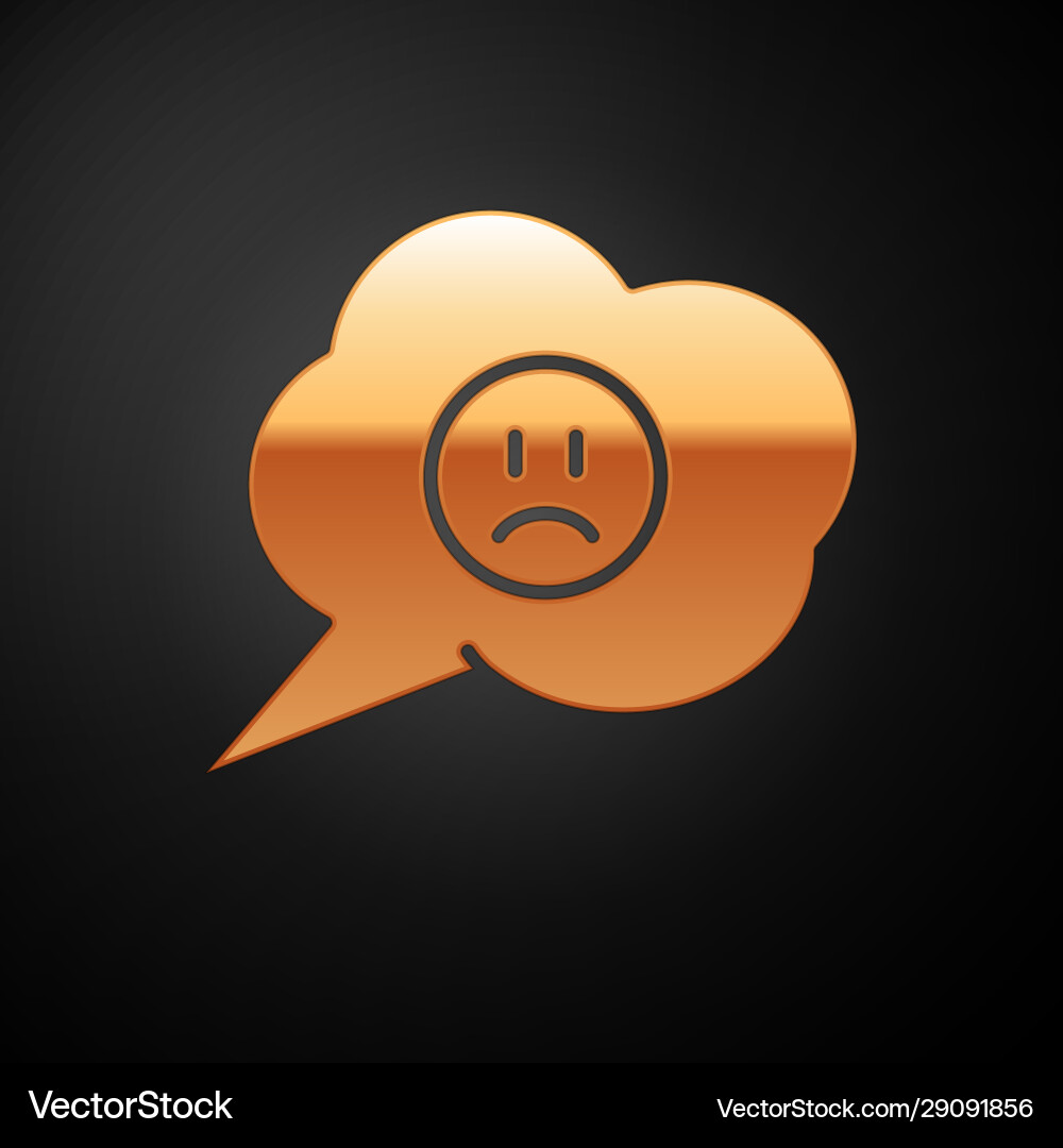 Gold speech bubble with sad smile icon isolated Vector Image