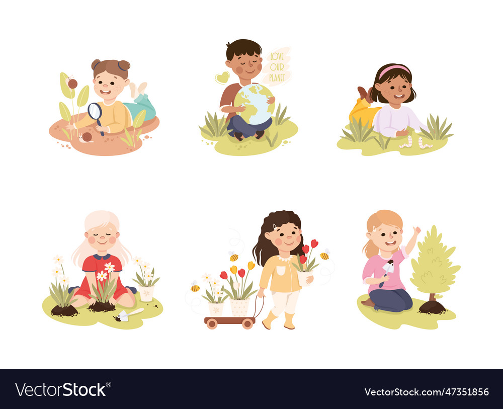 Little boy and girl taking care of planet earth Vector Image