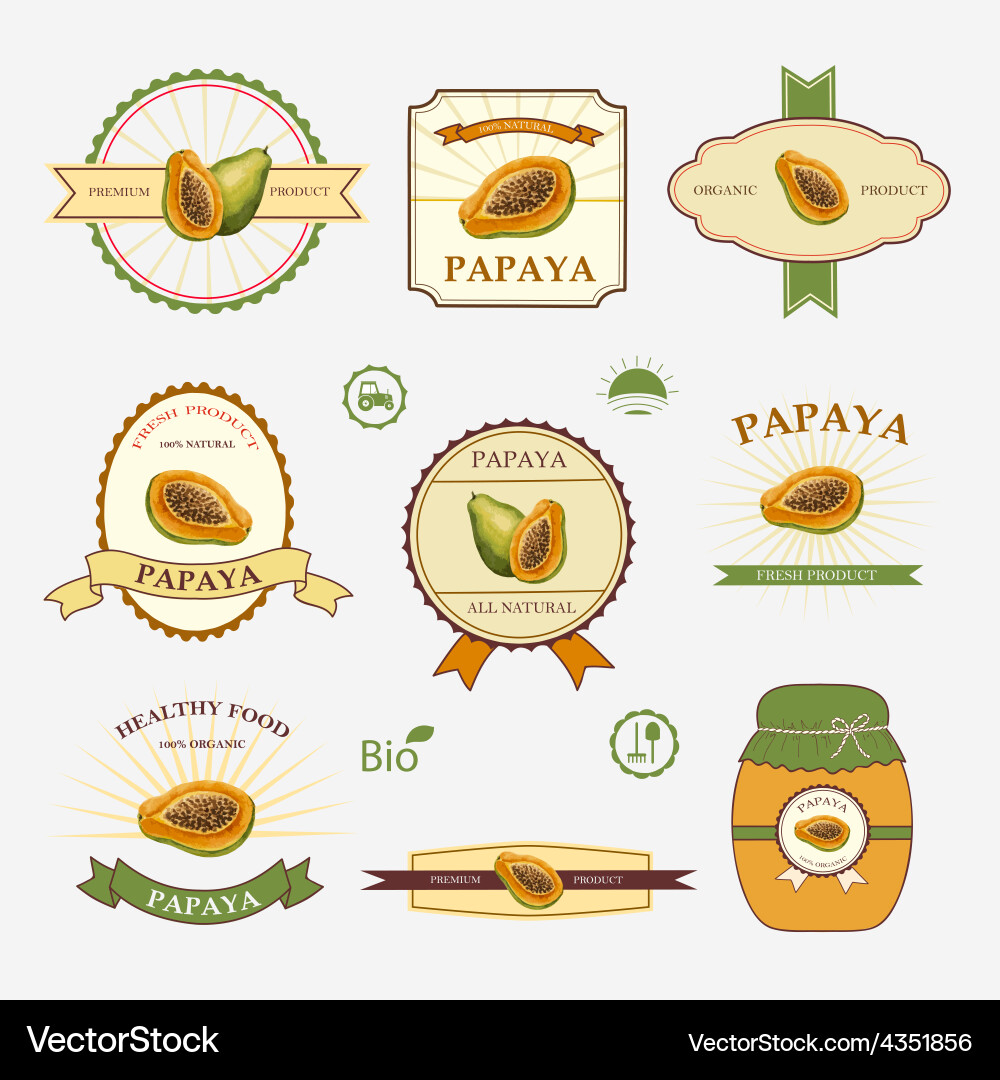 Papaya set of label design Royalty Free Vector Image