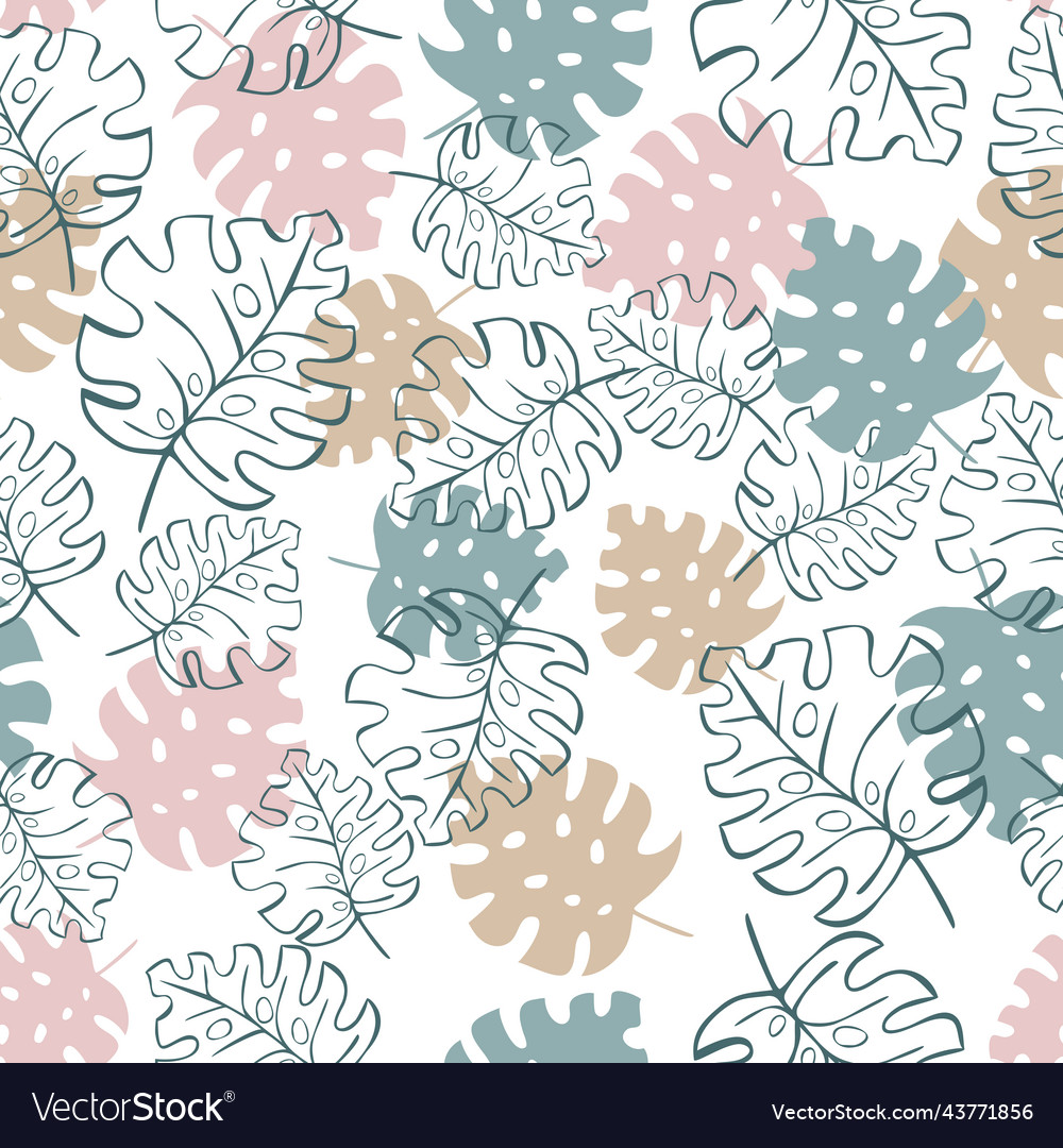 Seamless Pattern With Tropical Leaves Monstera Vector Image