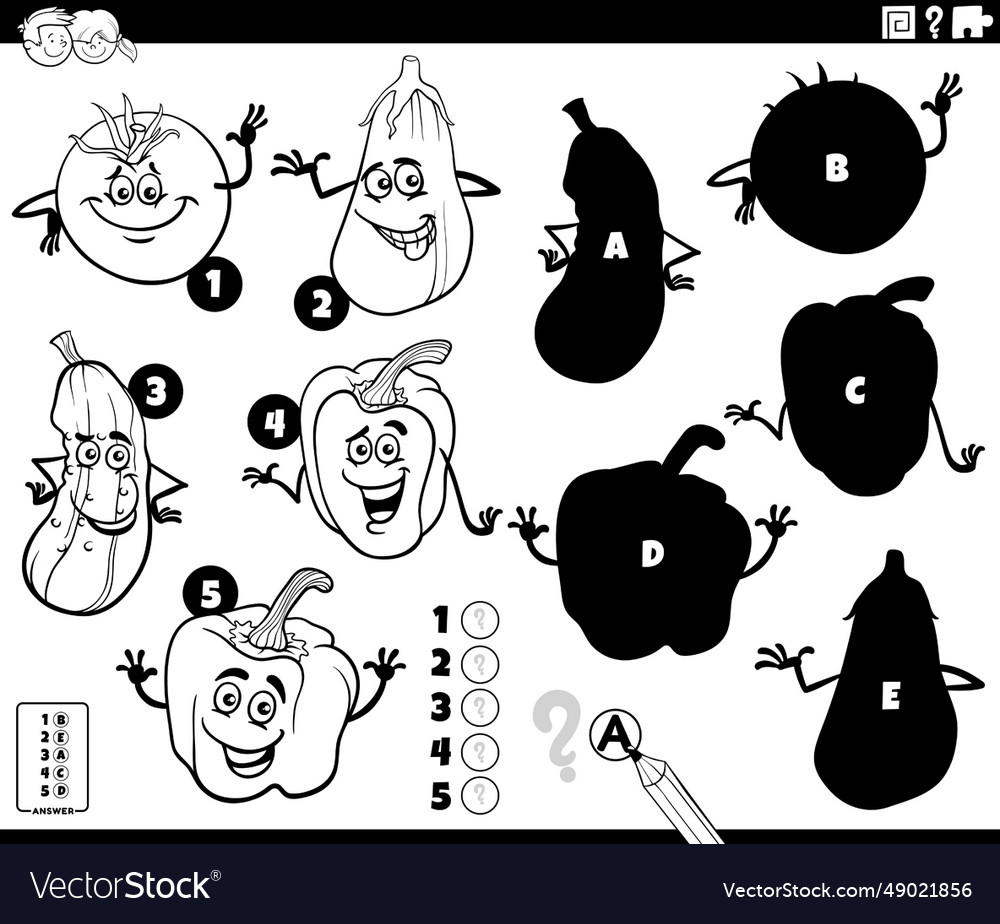 Shadows game with cartoon fruit and vegetables Vector Image