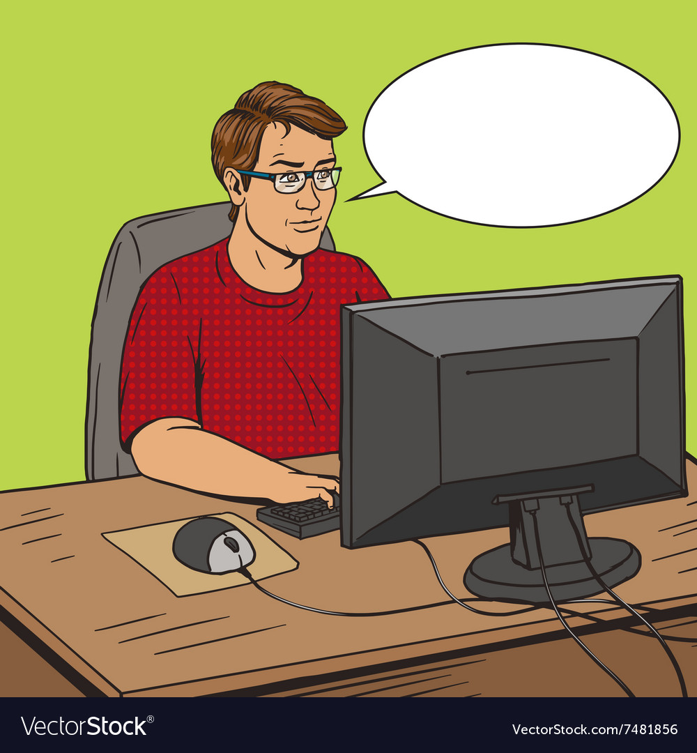 Software developer at work comic book style Vector Image