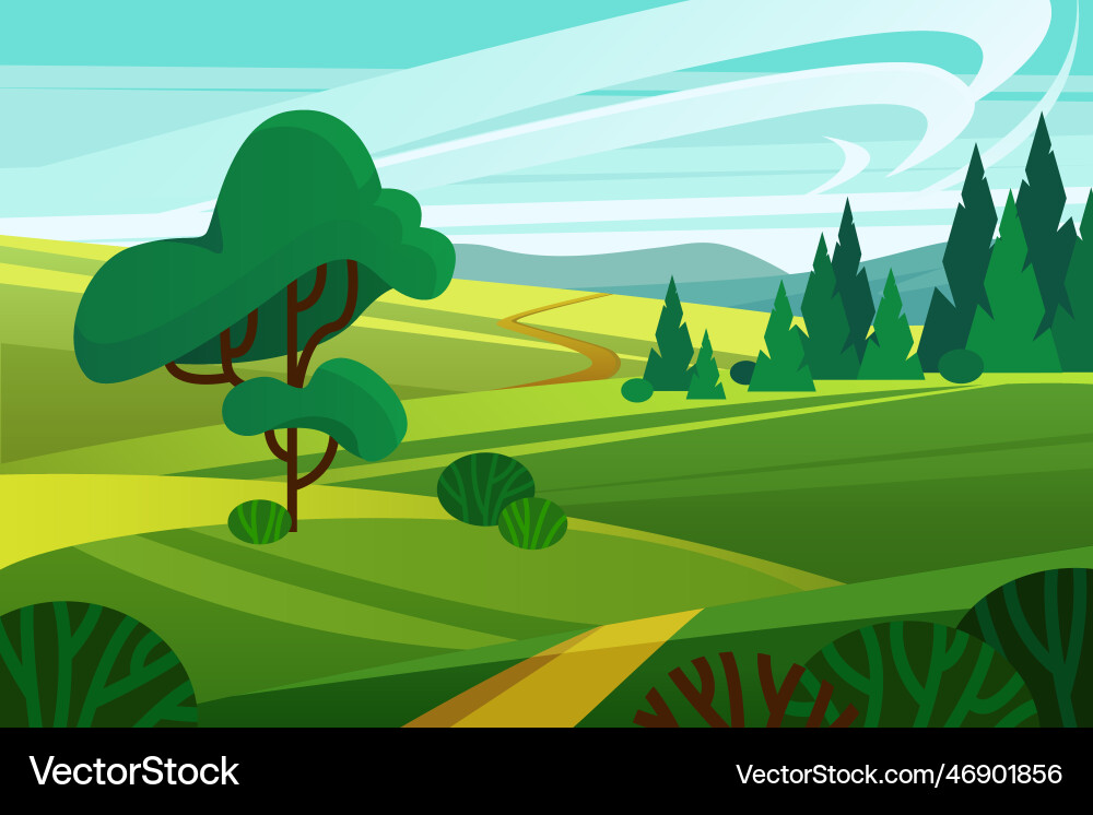 Summer green rural landscape countryside path Vector Image