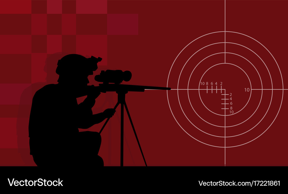 A sniper with a gun on a red background Royalty Free Vector