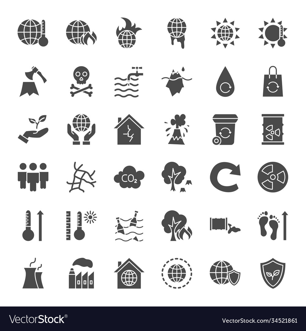 Climate change solid web icons Royalty Free Vector Image