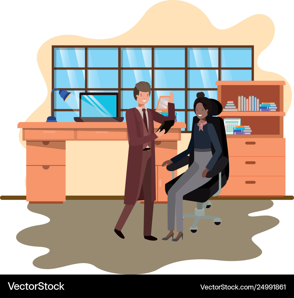 Couple business in work office avatar Royalty Free Vector