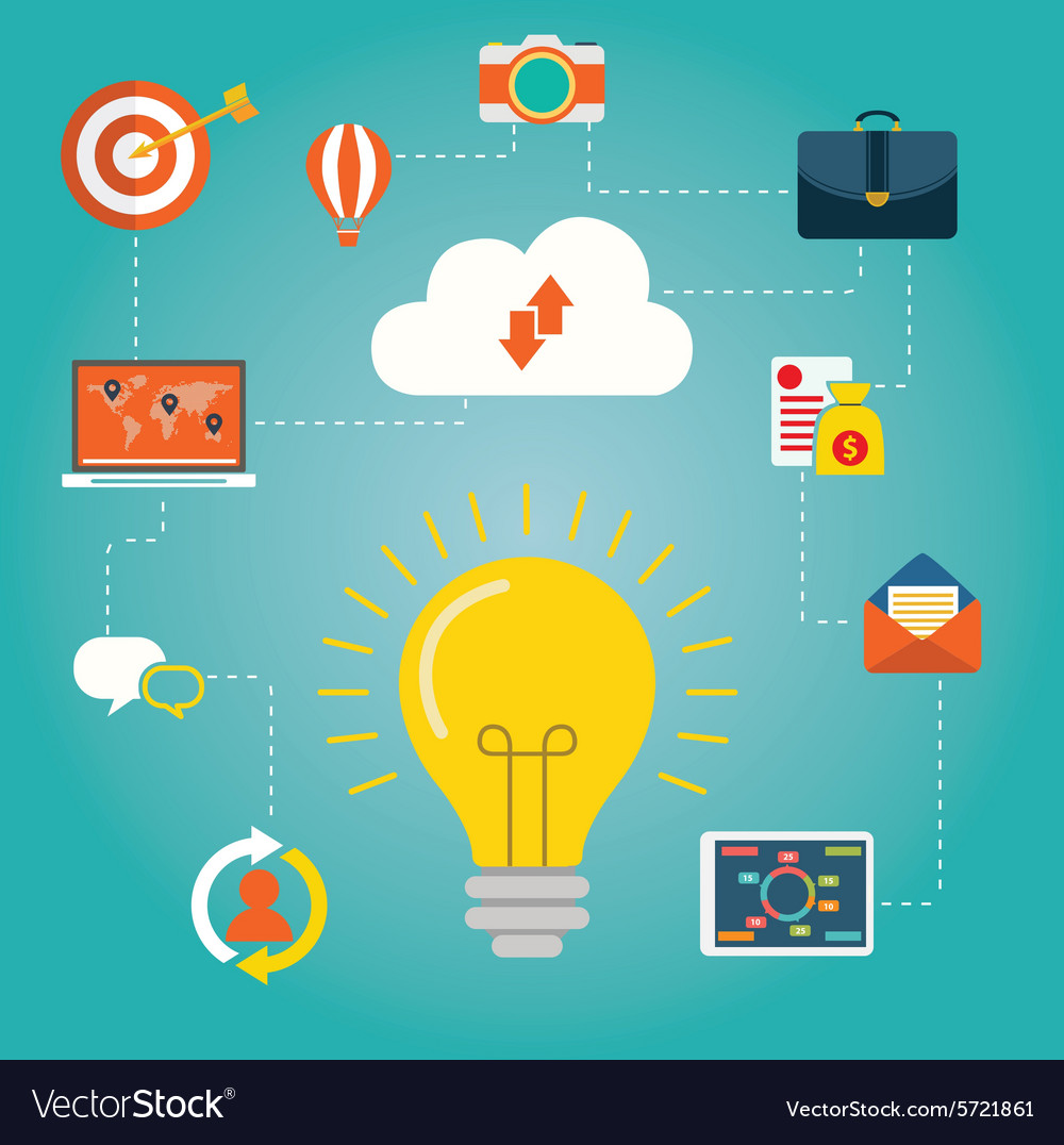 Creative network concept light bulb surrounded Vector Image