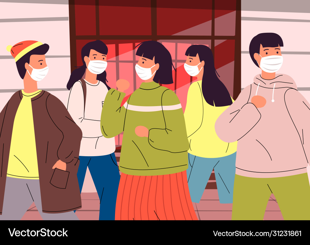 Crowd people in face medical masks break rules Vector Image