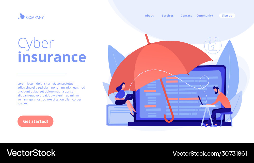 Cyber insurance concept landing page Royalty Free Vector