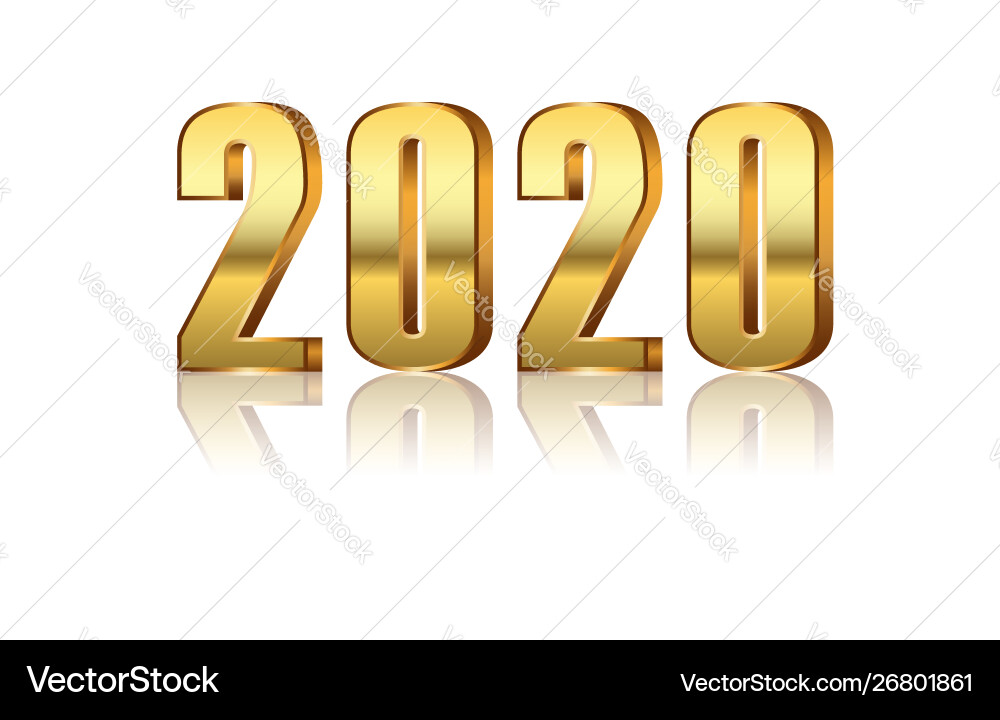 Happy new year number 2020 gold 3d Royalty Free Vector Image