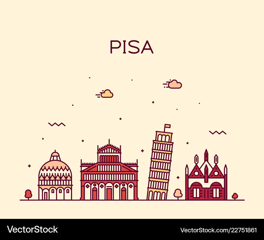 Pisa skyline italy linear style city Royalty Free Vector