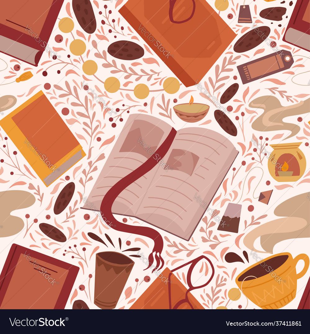 Seamless pattern flat book cup Royalty Free Vector Image