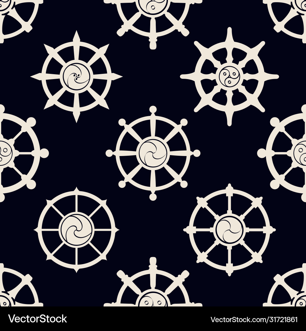Seamless pattern with dharmachakra Royalty Free Vector Image