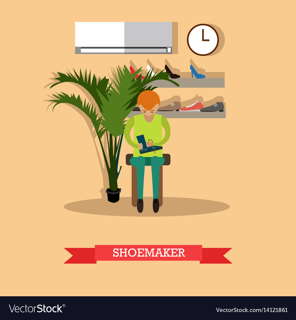 Shoemaker working in workshop flat Royalty Free Vector Image
