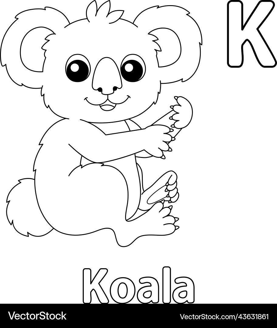 Single koala alphabet abc coloring page k Vector Image