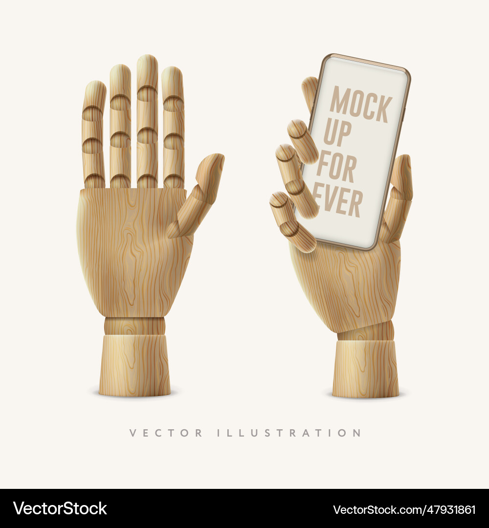 Wooden hands mockup isolated on white background Vector Image