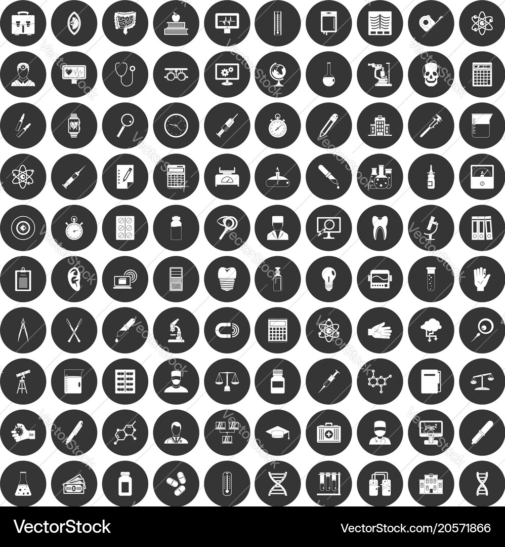 100 lab icons set black circle Royalty Free Vector Image