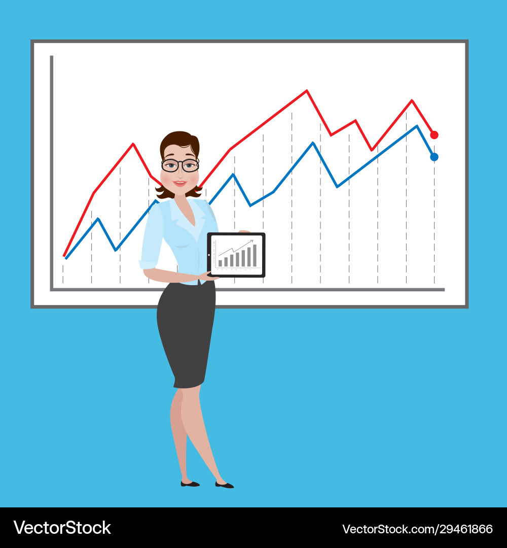 Business woman with growing graph Royalty Free Vector Image