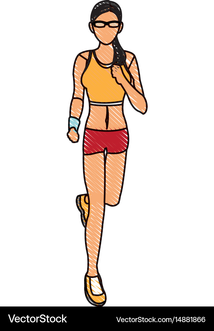 Drawing woman training run with wearable Vector Image