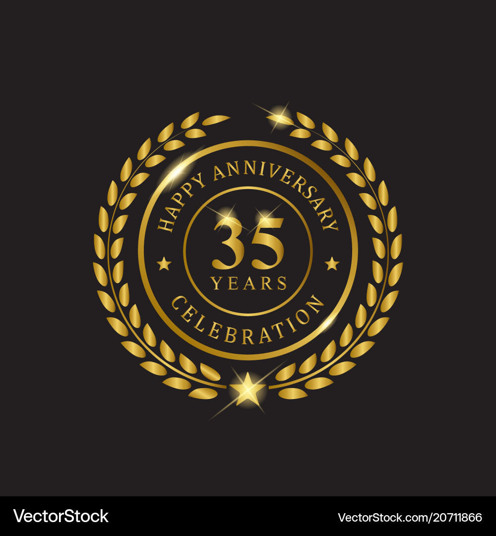Gold wreath anniversary thirty five years Vector Image