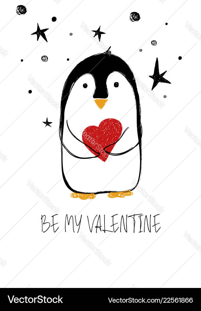 Love card with cute penguin Royalty Free Vector Image