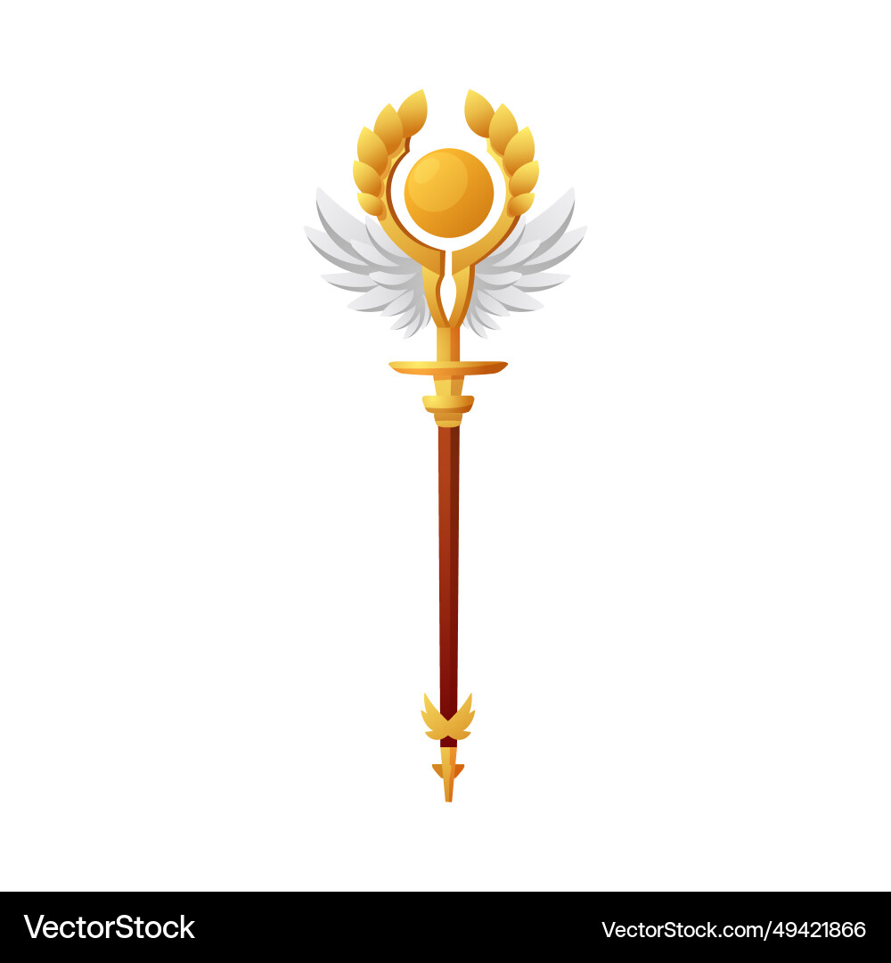Magic staff decorated with golden wings Royalty Free Vector