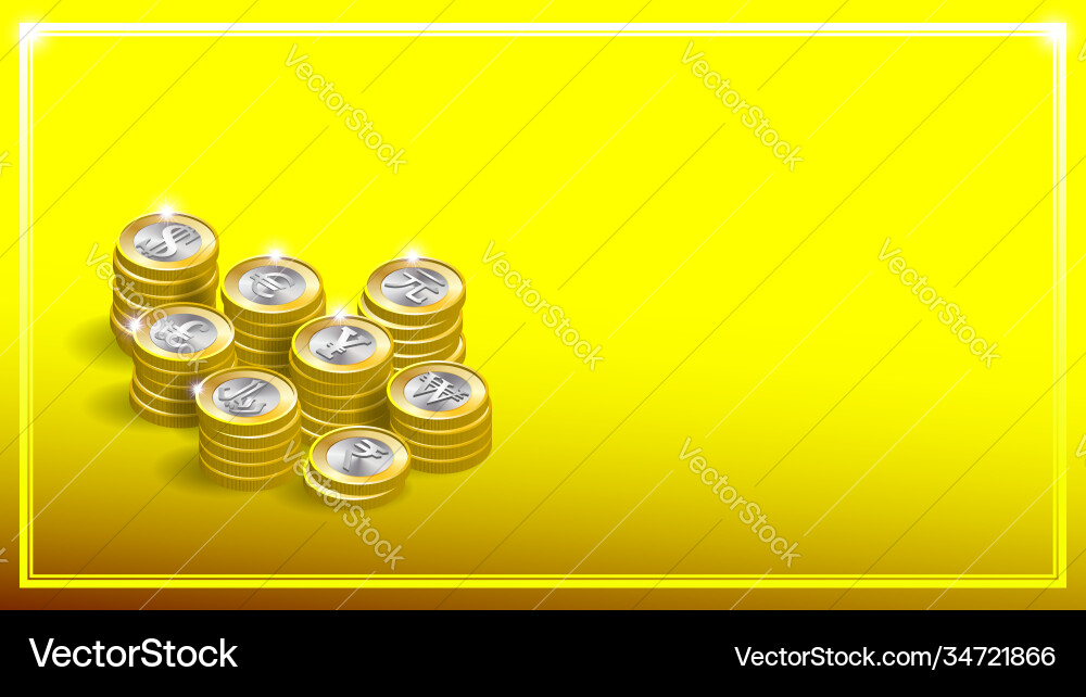 Poster with stacks bimetallic coins gold Vector Image