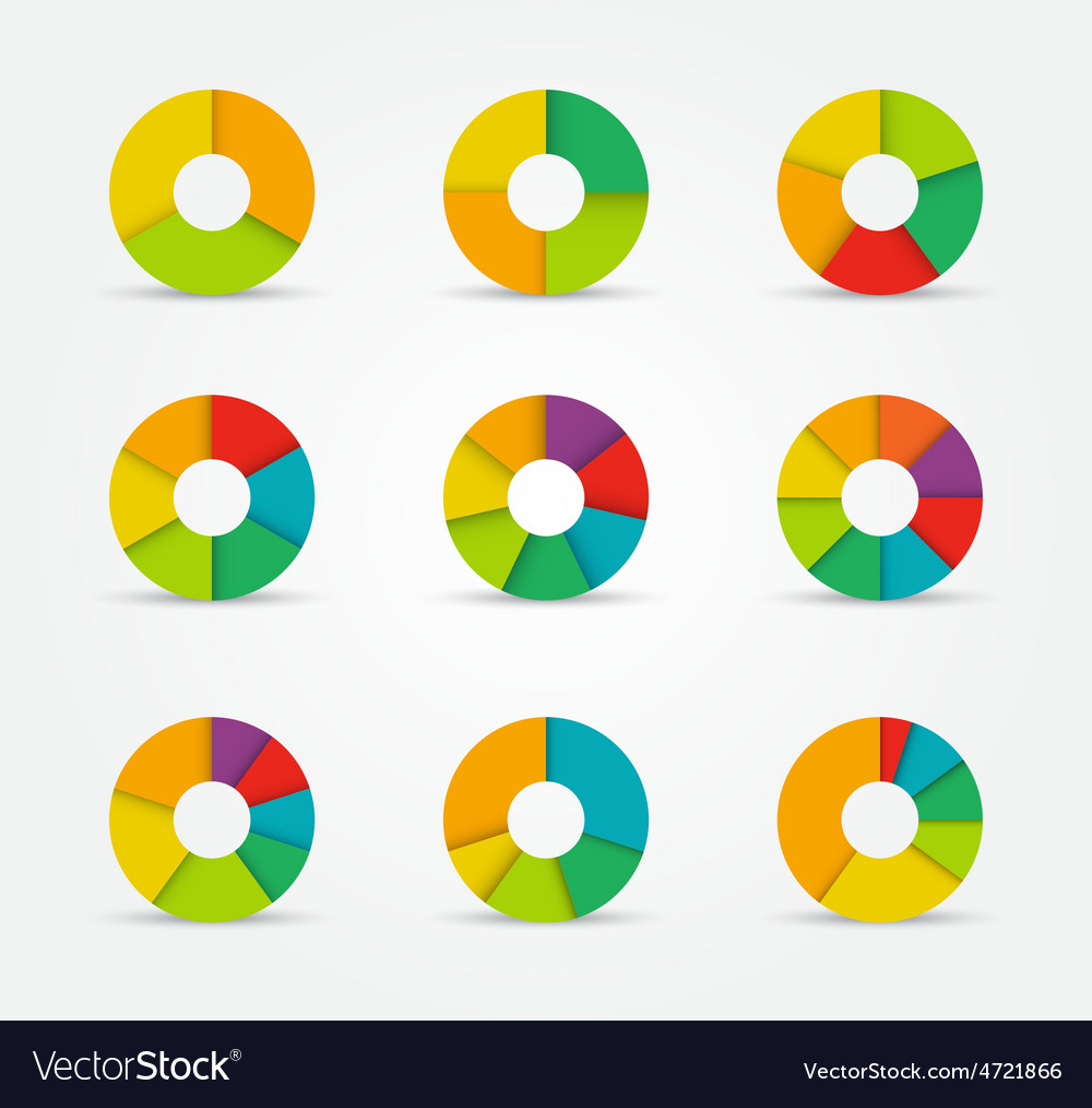 Segmented pie charts set from 3 to 8 divisions Vector Image