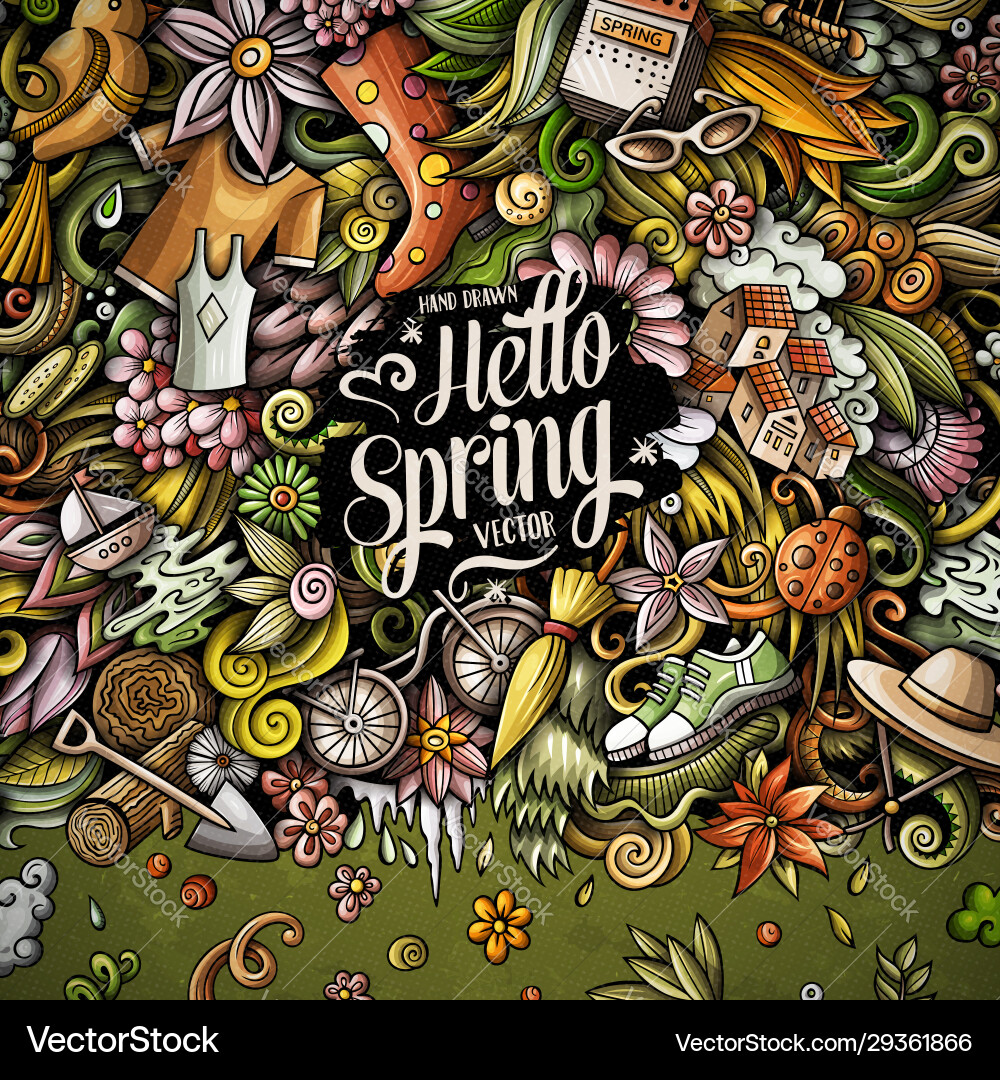 Spring hand drawn doodles Royalty Free Vector Image