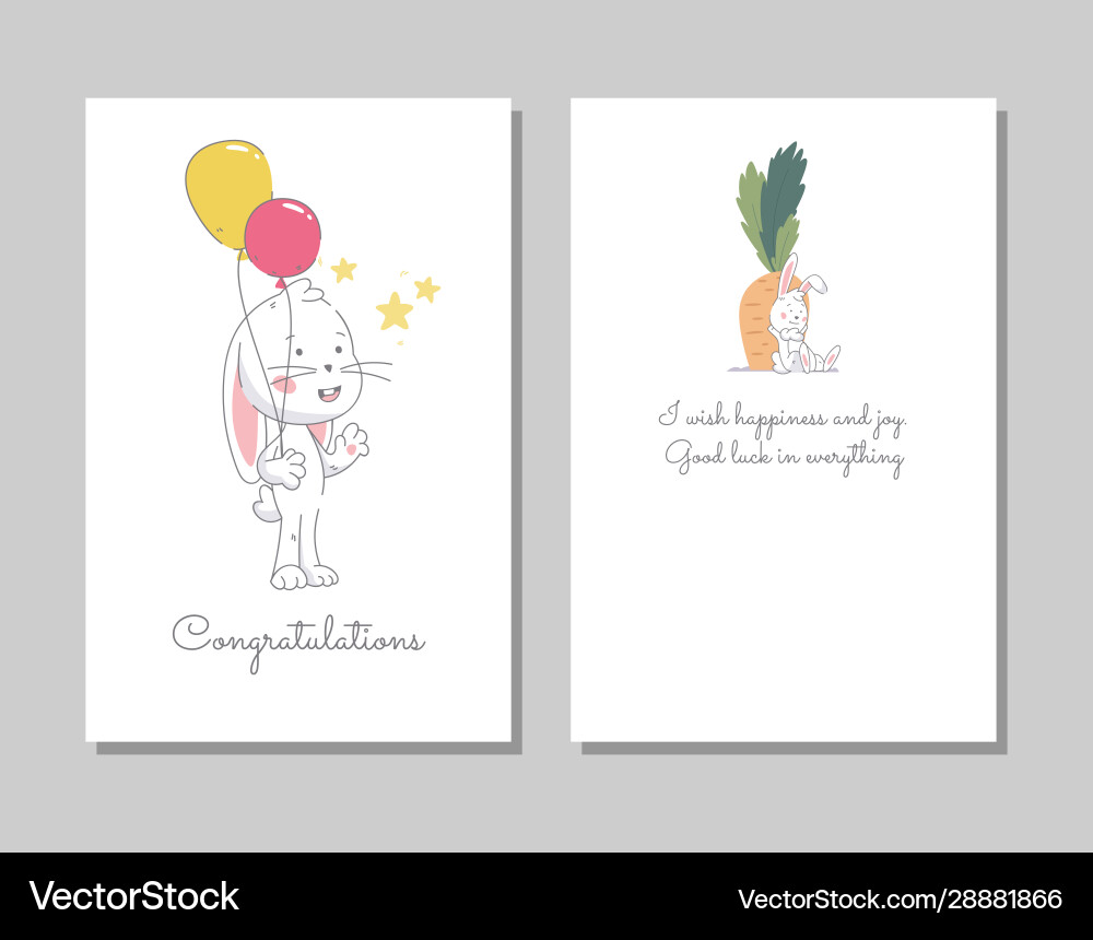 Two banners with funny cute bunny hand drawn Vector Image